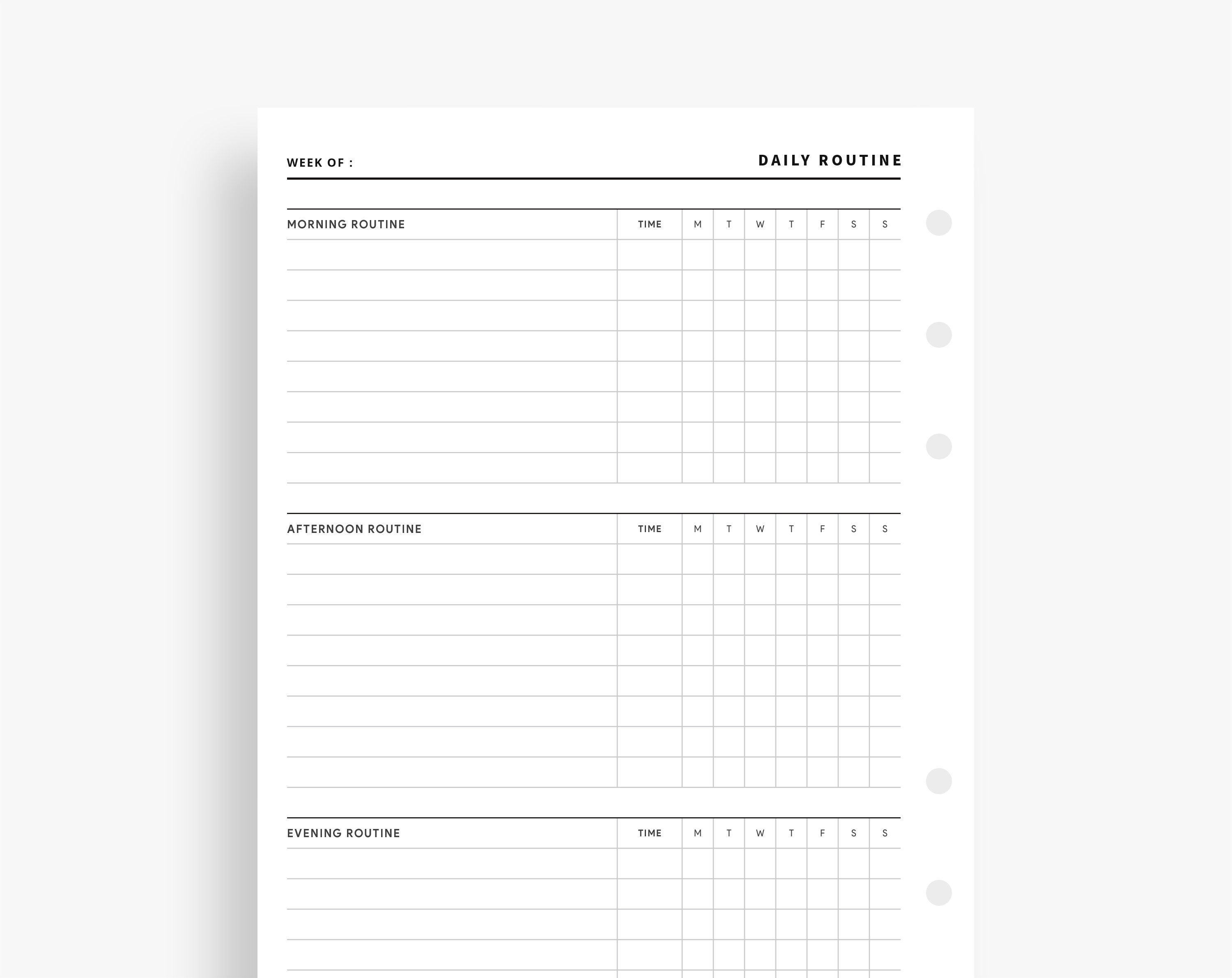 Daily Routine Planner Printable, Personal Wide Inserts, Morning Routine ...