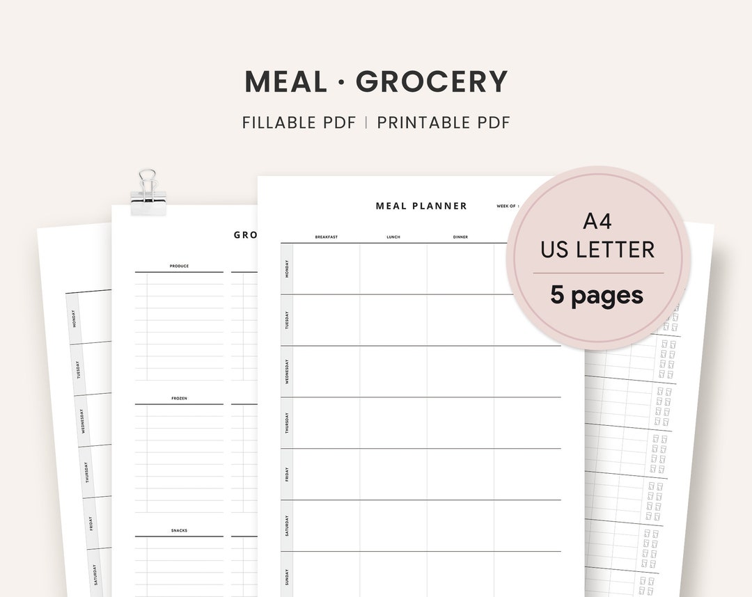 Weekly Meal Planner Printable, Grocery Shopping List, Week Menu Plan ...