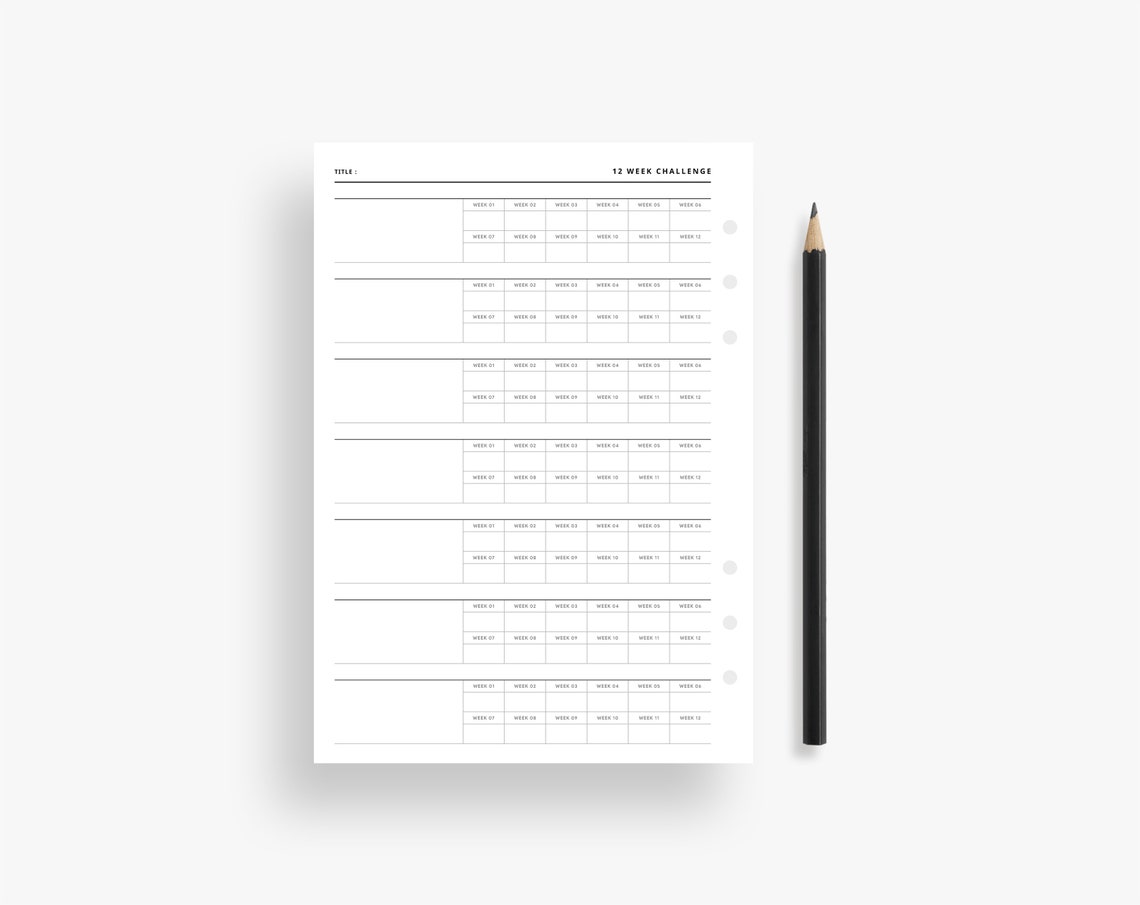 A5 Inserts : 12 Week Fitness Plan Printable, 12 Week Tracker, 12 Week ...