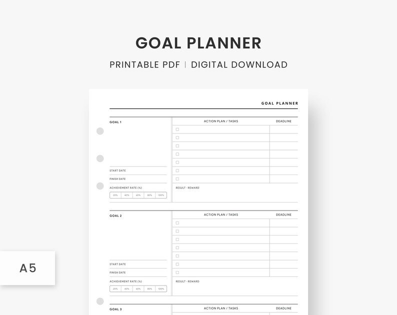 A5 Inserts : Goal Planner Goal Setting Goal Tracker | Etsy