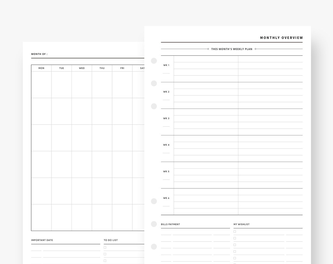 Monthly Planner Printable, Monthly Overview Template, Monthly Calendar ...