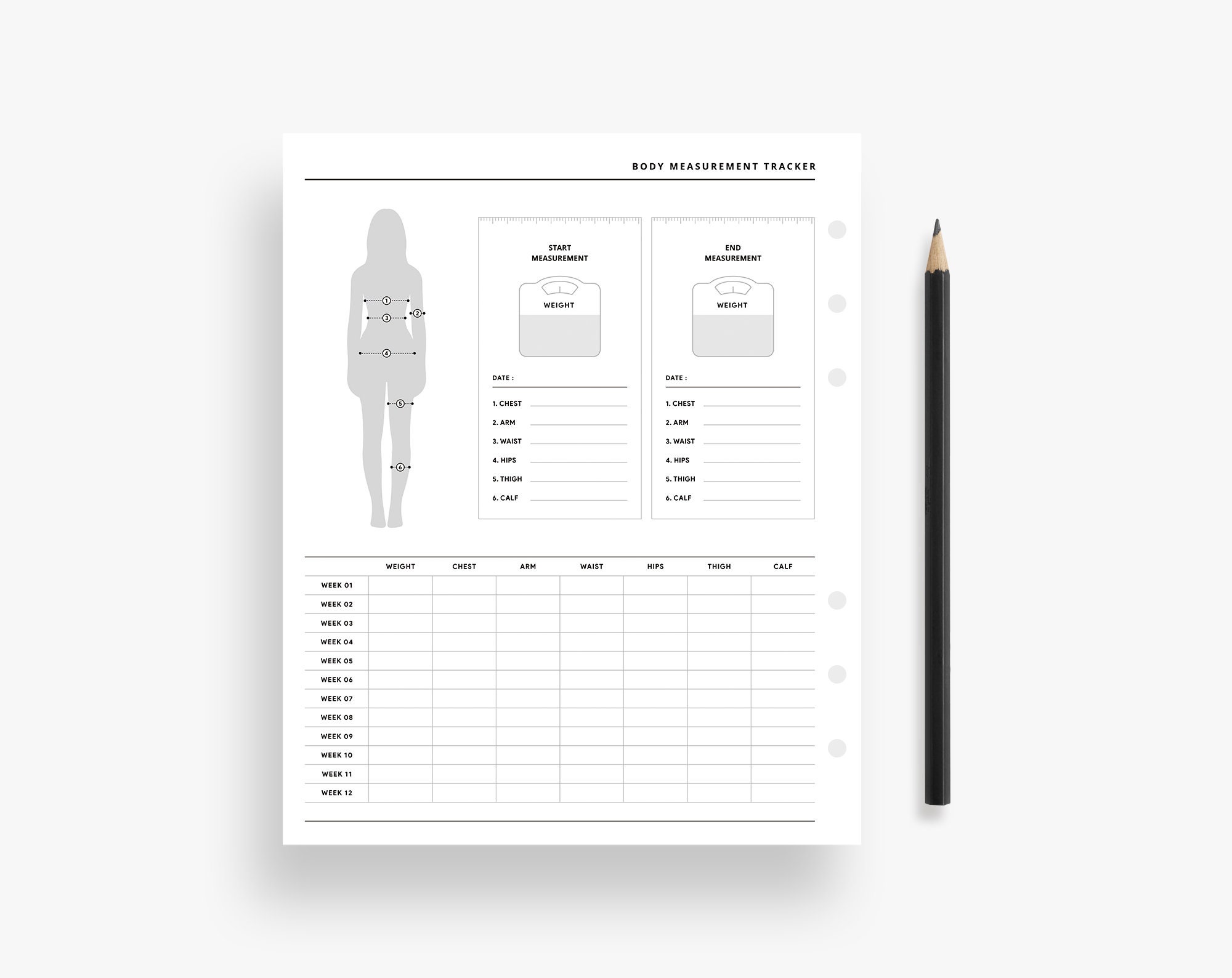 A5 Wide Inserts : Body Measurement Tracker Printable, Body Progress ...