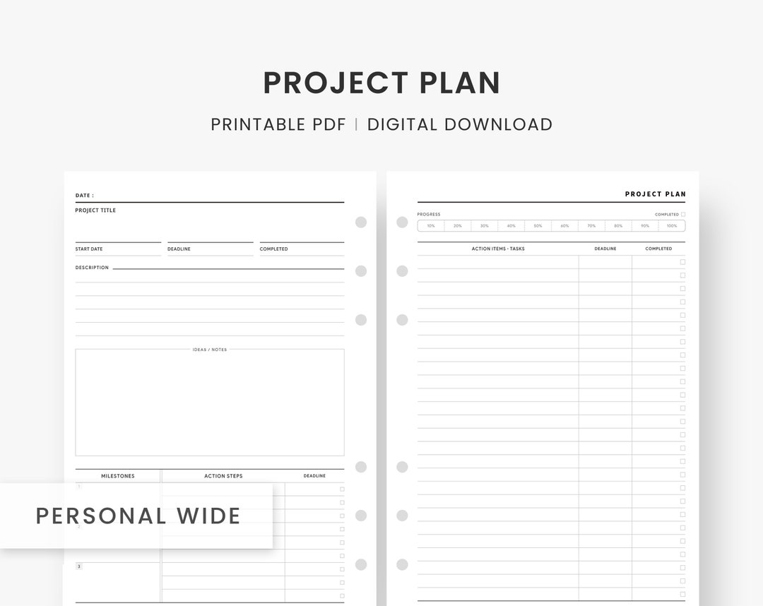 Project Planner Printable, Personal Wide Inserts, Work Planner ...