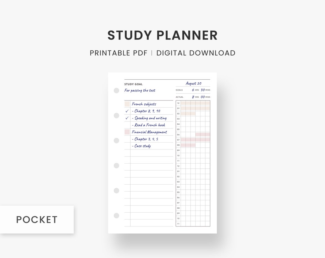 Pocket Inserts : Study Planner Printable, Daily Study Organizer ...