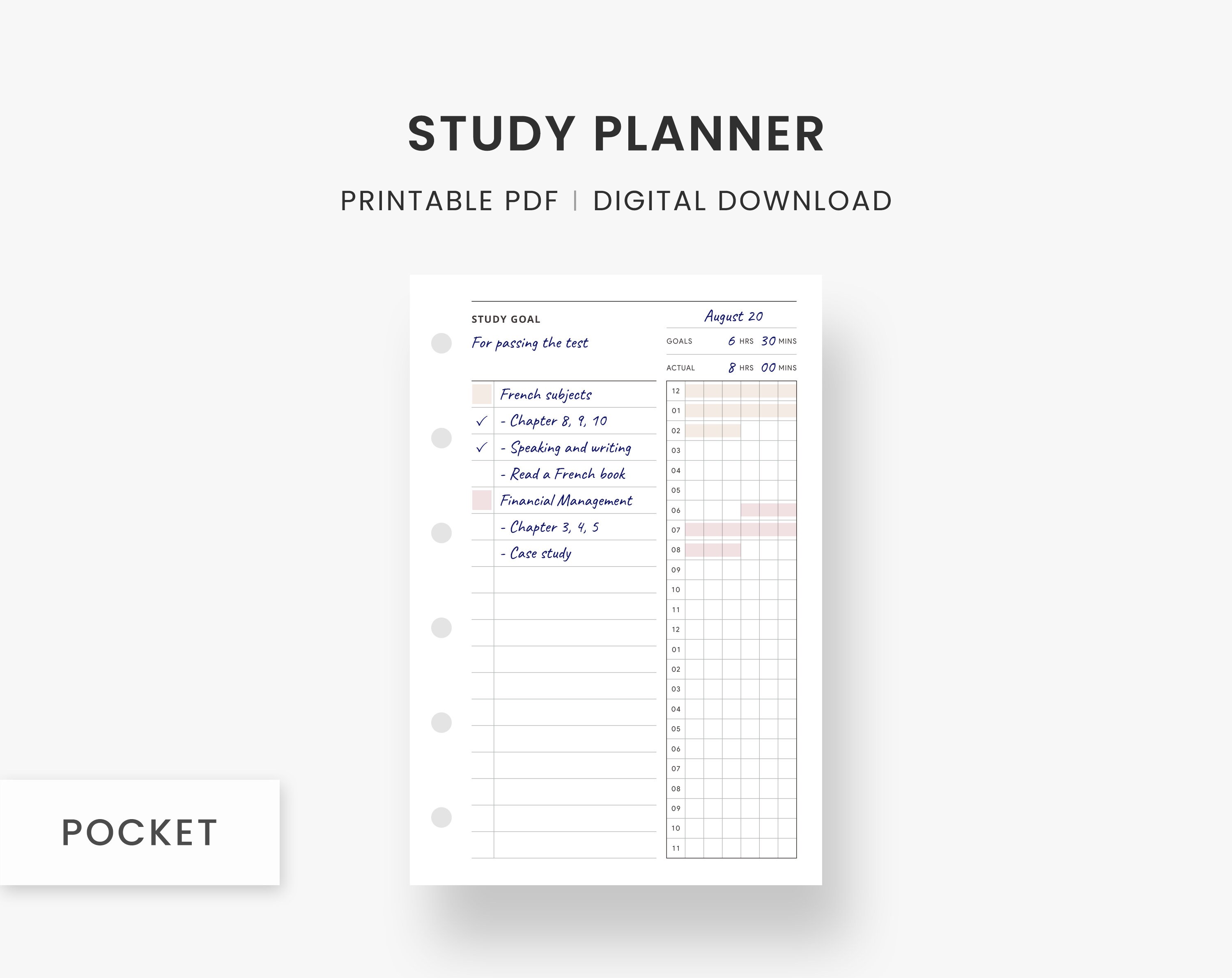 Pocket Inserts : Study Planner Printable, Daily Study Organizer ...