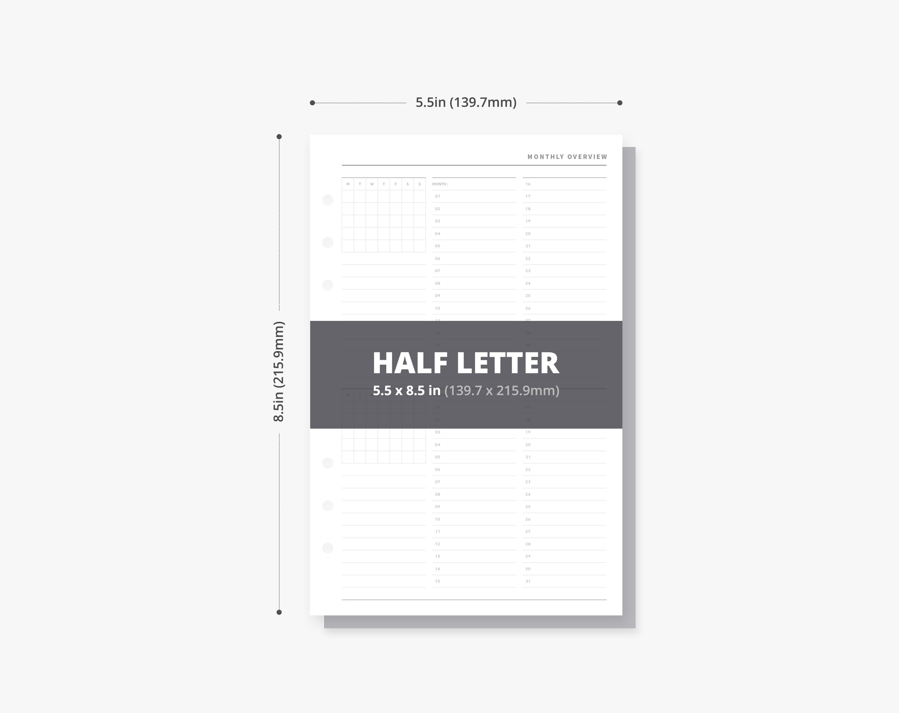 Monthly Overview Monthly Calendar Printable Undated Planner - Etsy