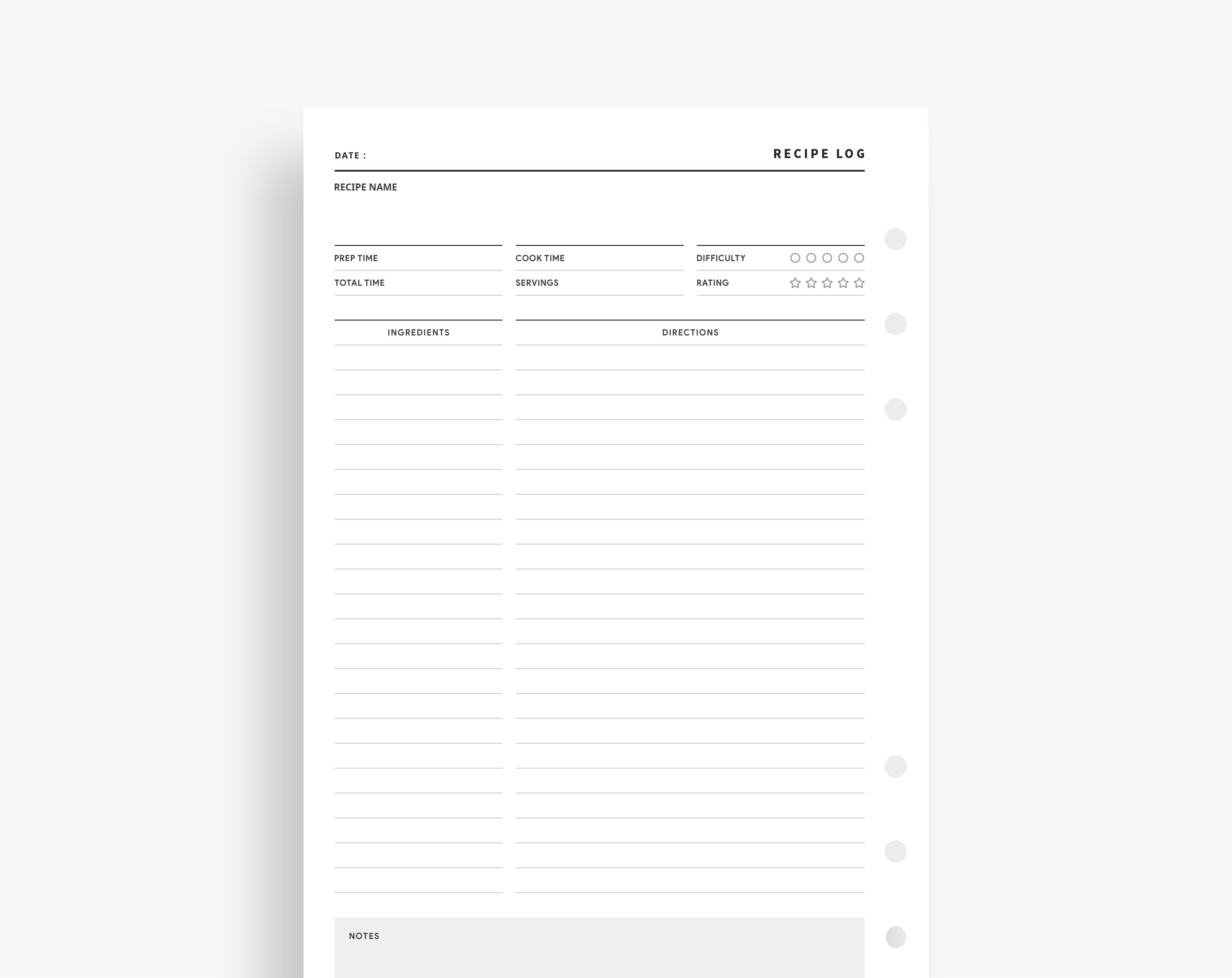Recipe Log Template Printable, Half Letter Inserts, Fitness and Health ...