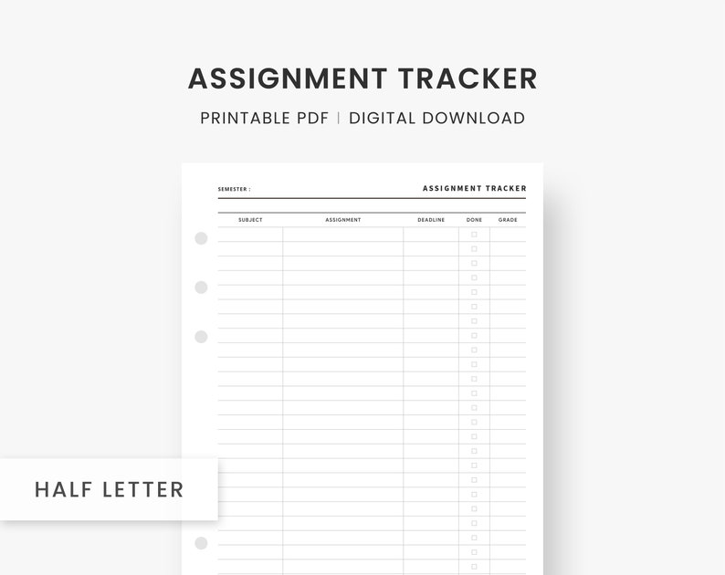 Assignment Planner Printable Half Letter Inserts Assignment - Etsy