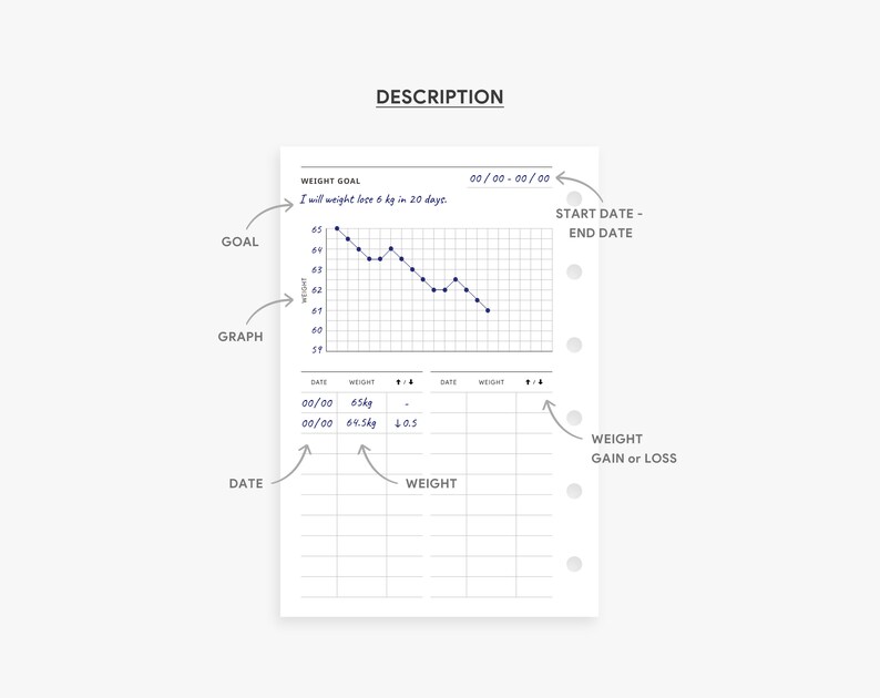 Pocket Inserts : Weight Tracker Printable, Weight Loss Tracker, Weight ...