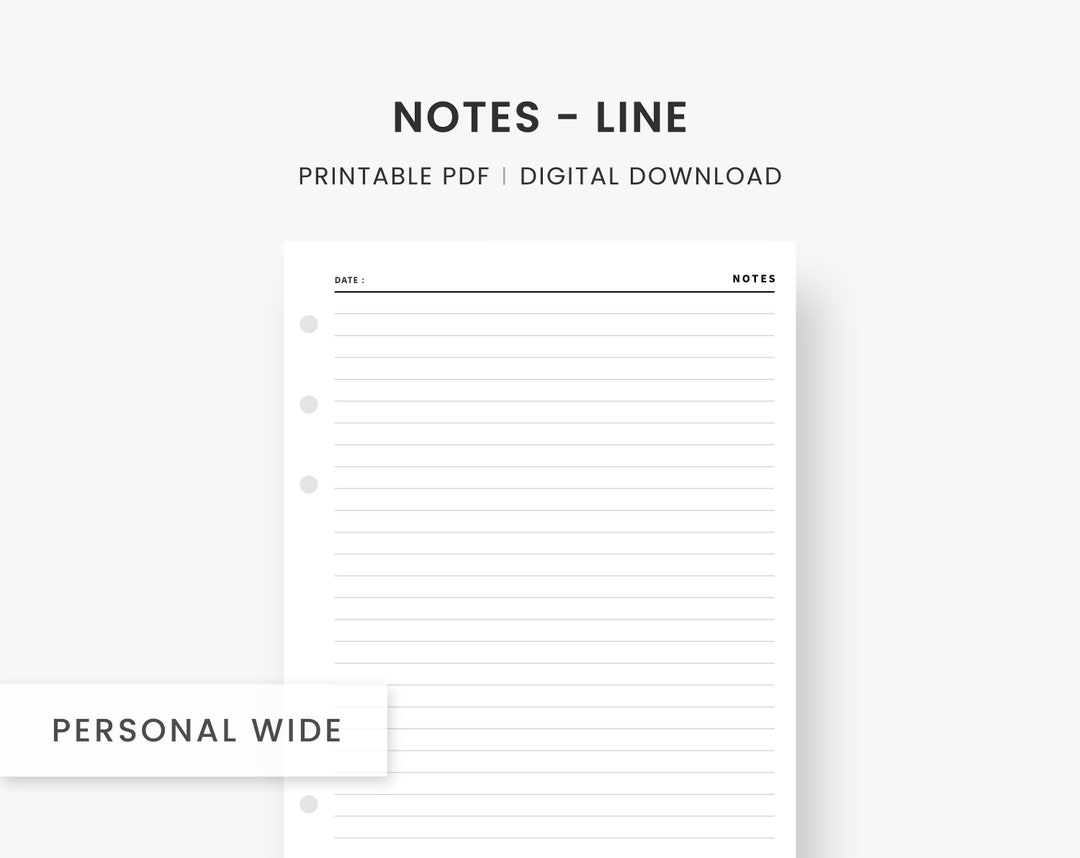 Notes Page Printable, Note Pad, Personal Wide Insert, Writing Paper ...