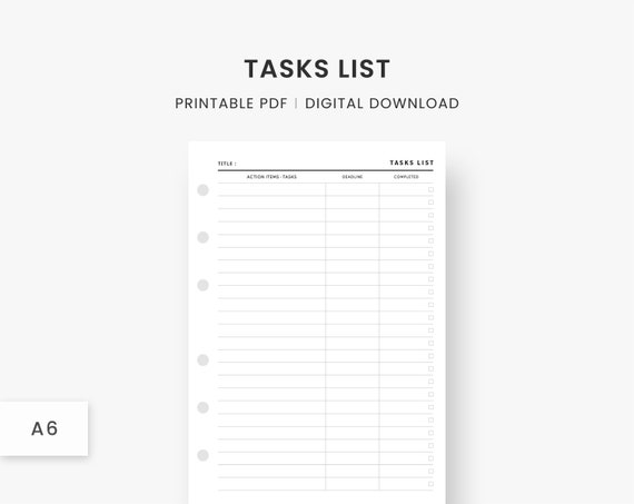 A6 Inserts : Tasks List To Do List Task Planner Check List | Etsy A6 Inserts : Tasks List To Do List Task Planner Check List | Etsy