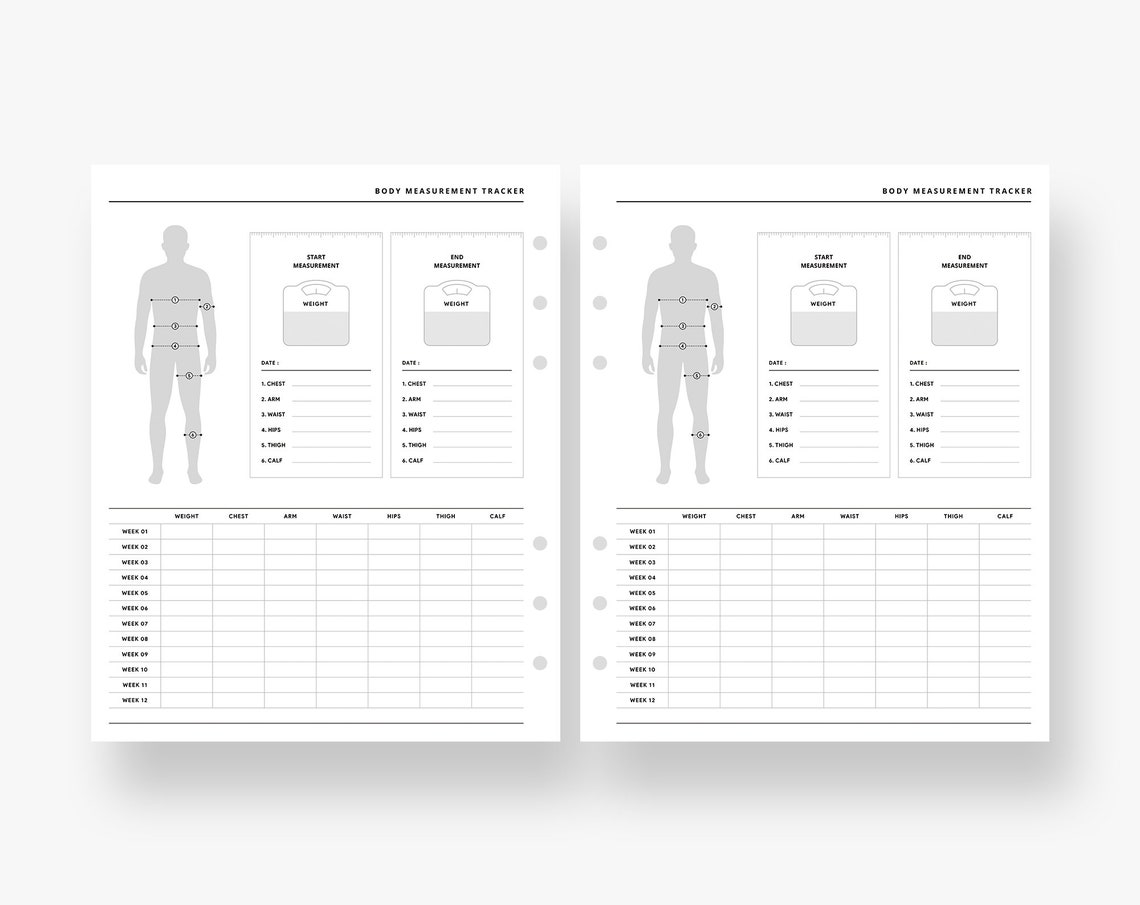 A5 Wide Inserts : Fitness Planner Printable, Body Progress Tracker ...