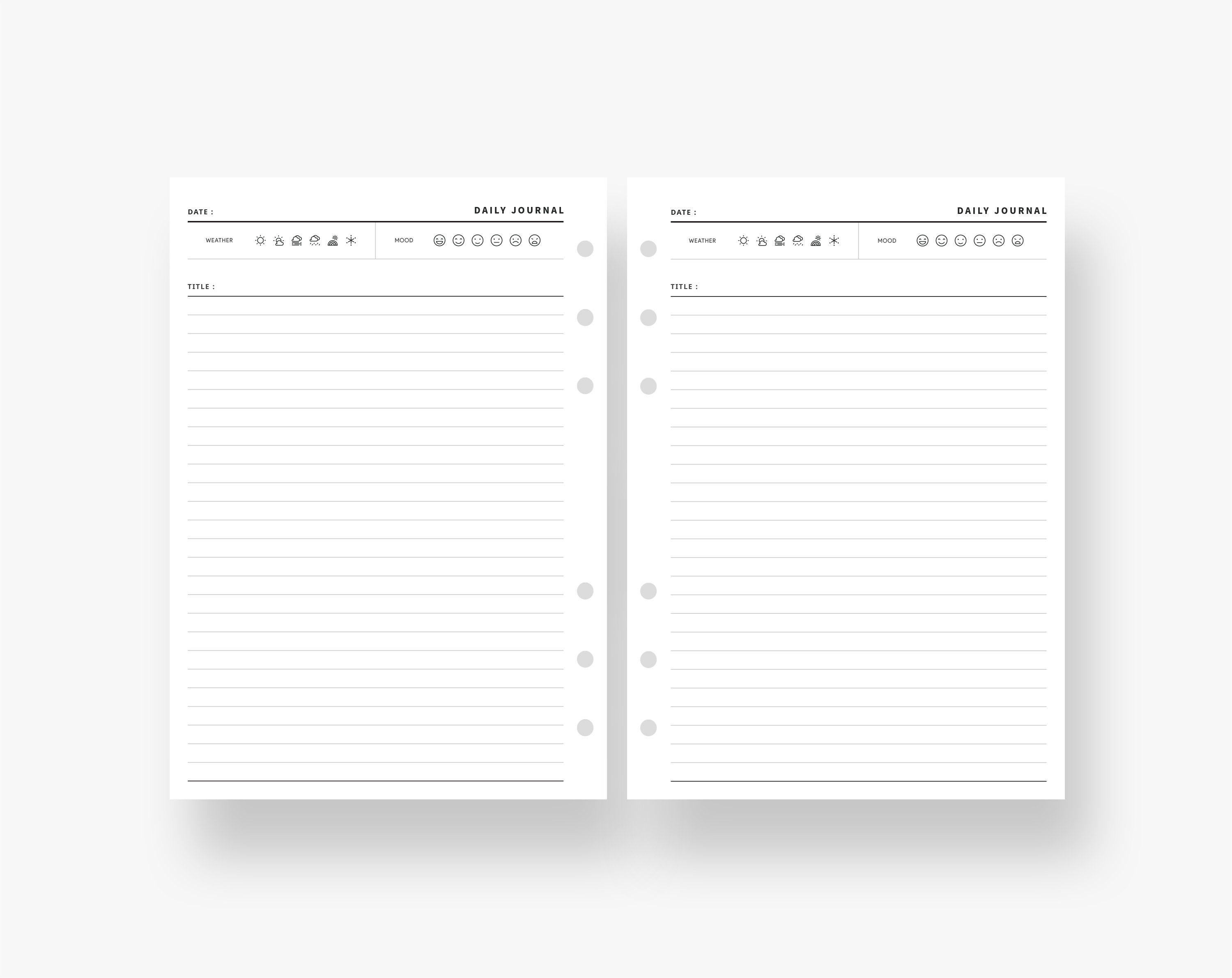 Daily Journal Printable, Personal Wide Inserts, Daily Diary, Minimalist ...