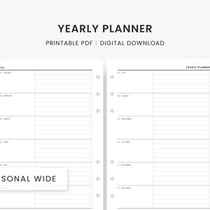 Yearly Goal Planner Printable, Personal Wide Size, Yearly Overview ...