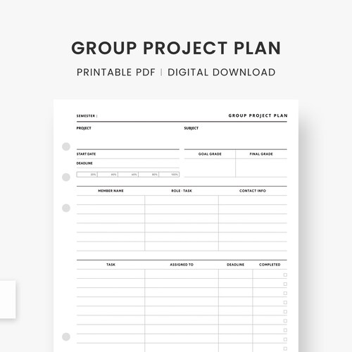 Group Project Planner Student Printable Pack College School - Etsy