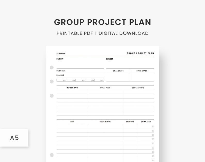 A5 Inserts : Study Planner Printable, Group Project Plan, Study ...