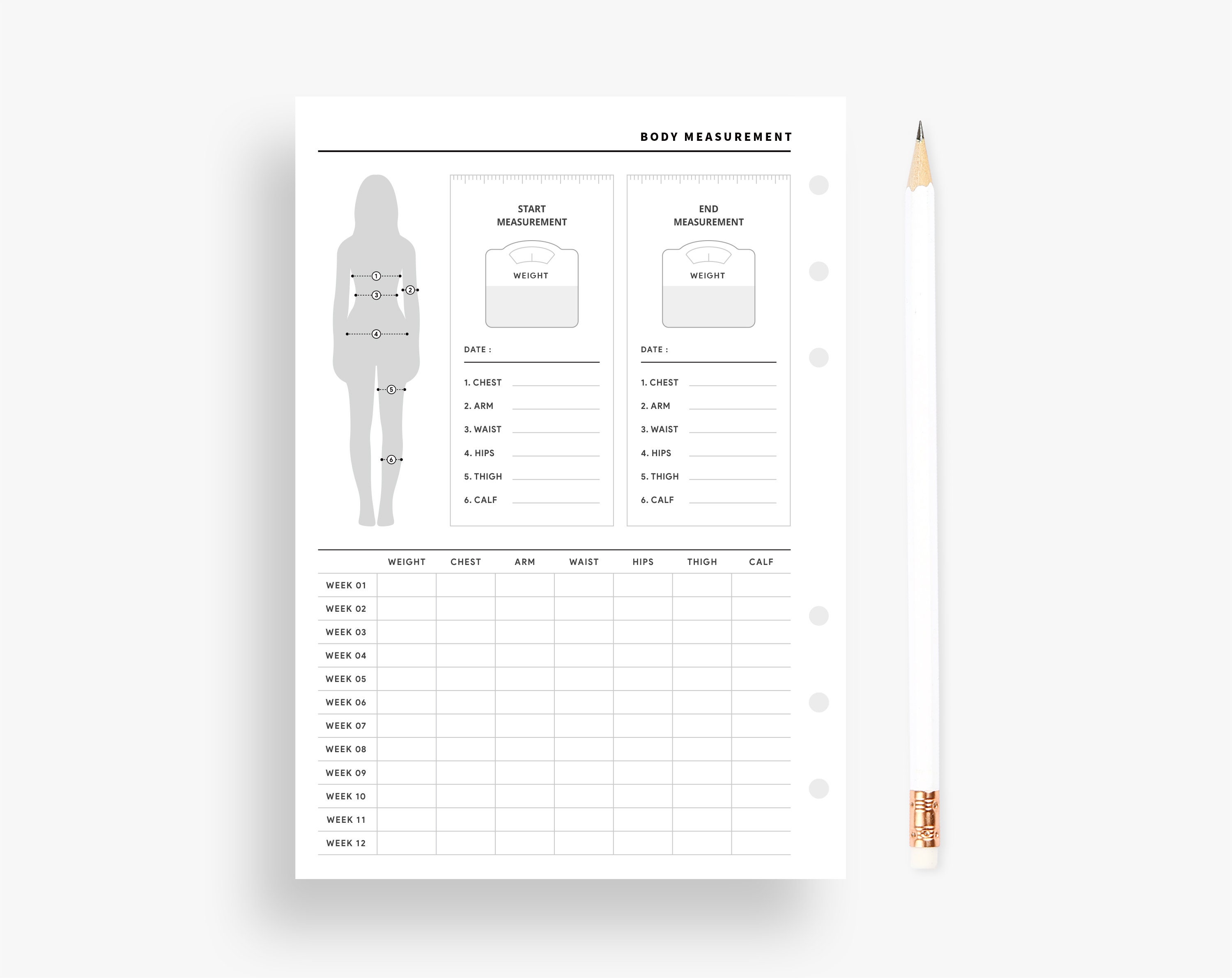Body Measurement Tracker Printable, Personal Wide Inserts, Fitness ...