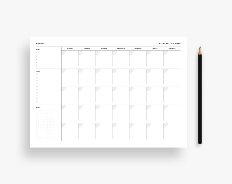 Empty Printable Minimalist Calendar for Desk, Undated Monthly Work ...