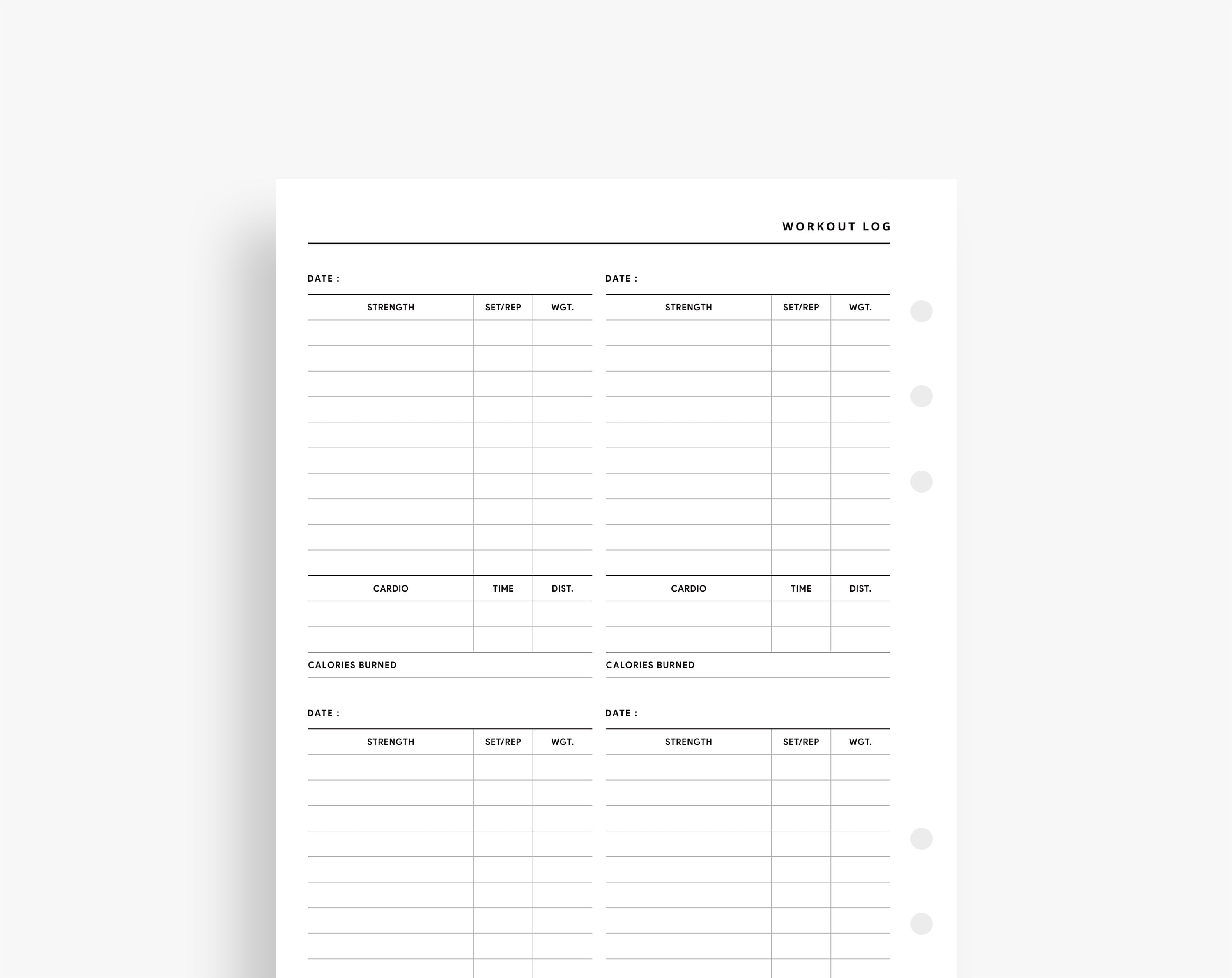 A5 Inserts : Exercise Log, Workout Log, Workout Planner Printable ...