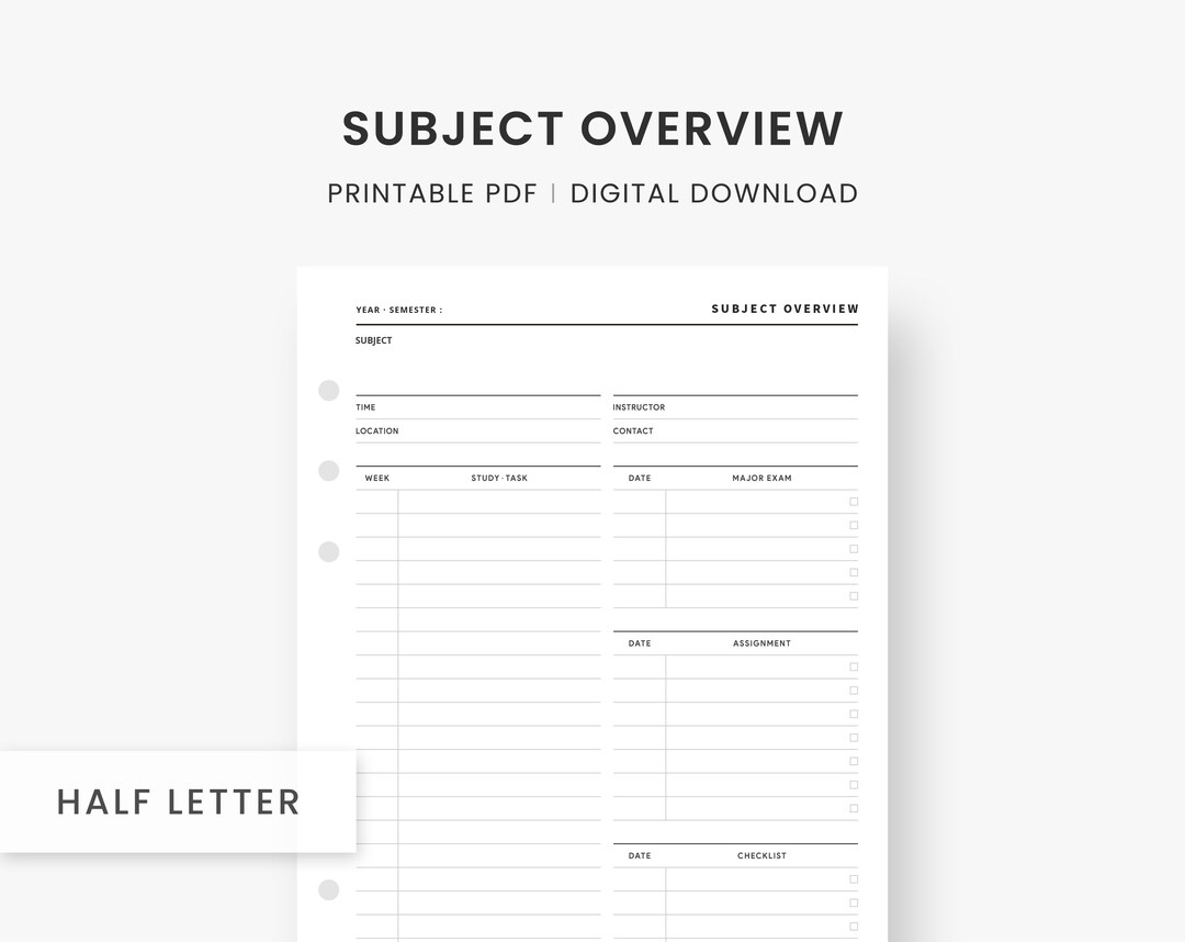 Student Planner, Subject Planner Printable, College, Semester Planner ...