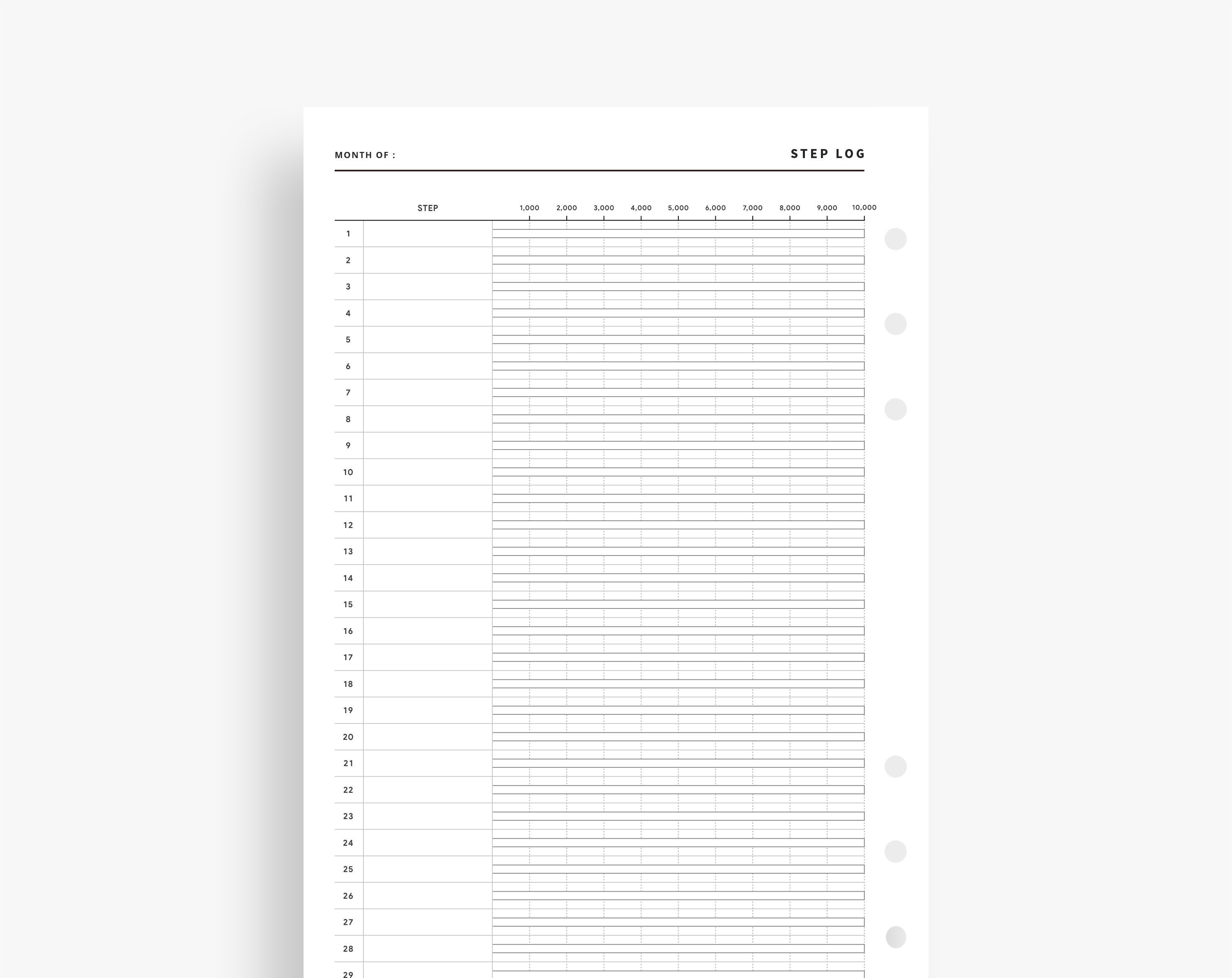 Step Log, Monthly Step Tracker Printable, Half Letter Inserts, Workout ...