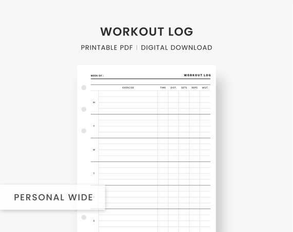 Workout Log Printable Personal Wide Inserts Exercise Log - Etsy