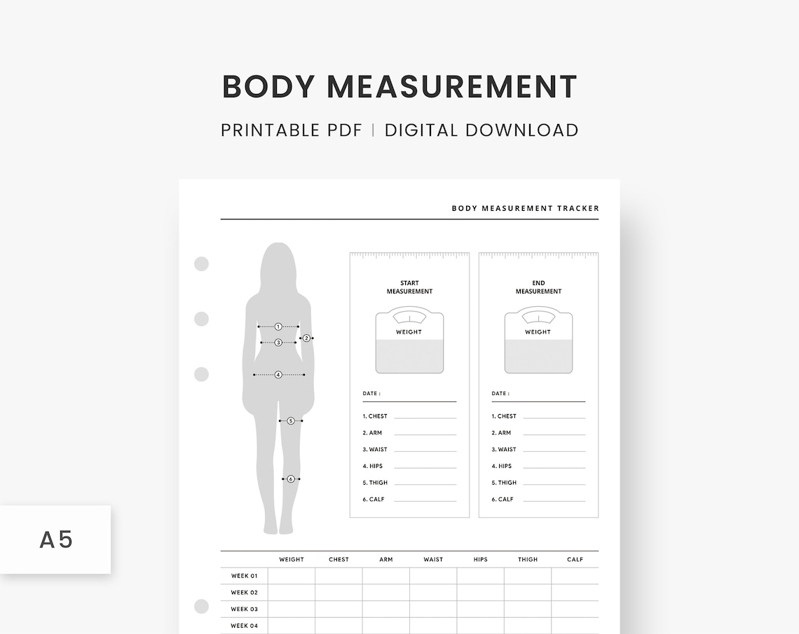 A5 Inserts : Body Measurement Tracker Printable Body Progress - Etsy