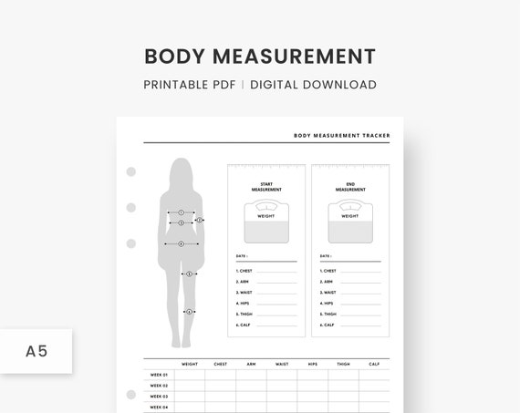 A5 Inserts : Body Measurement Tracker Printable Body Progress | Etsy