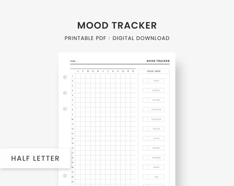 Mood Tracker Printable Half Letter Inserts Mood Journal - Etsy