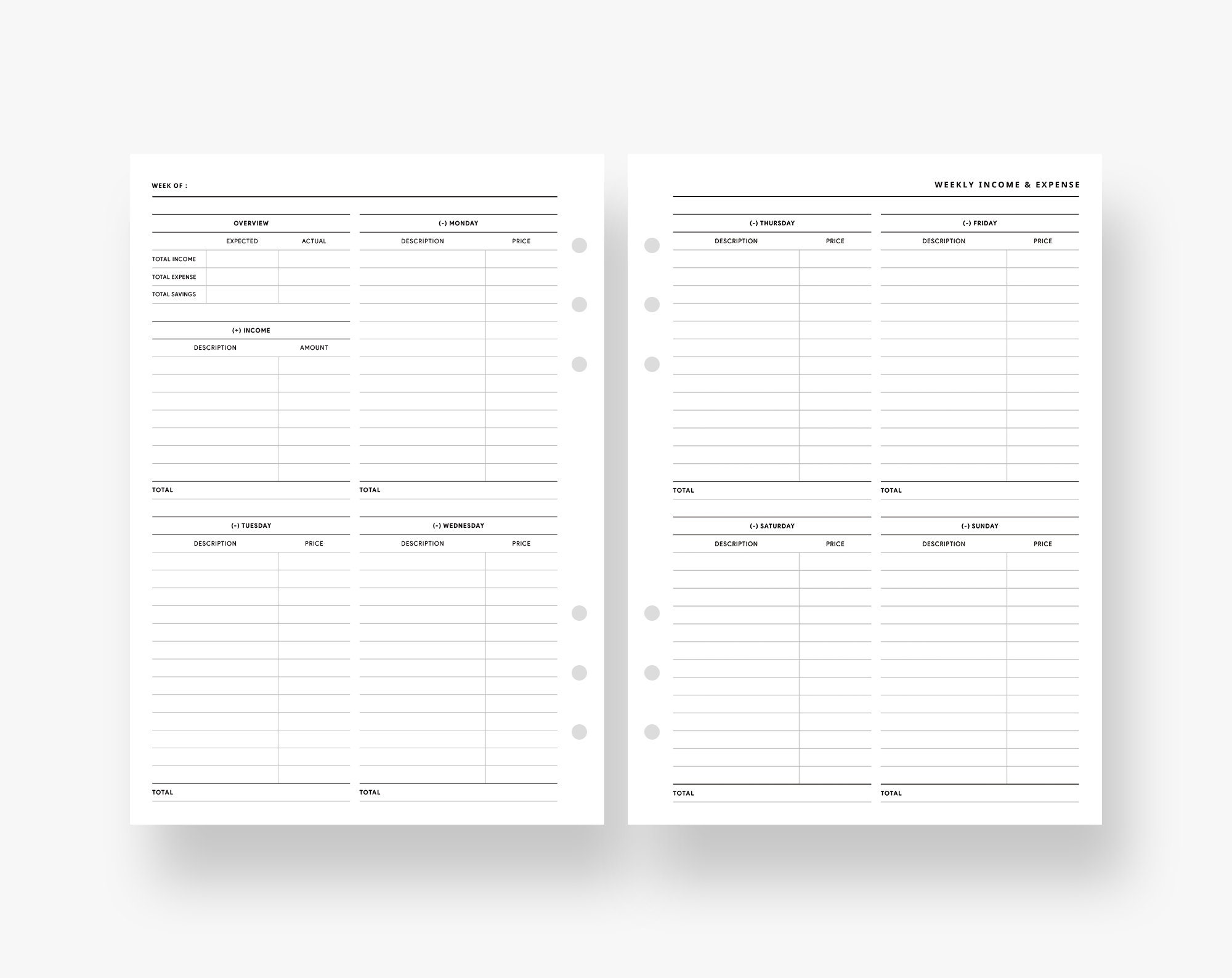 A5 Inserts : Financial Planner Printable, Weekly Income and Expense ...