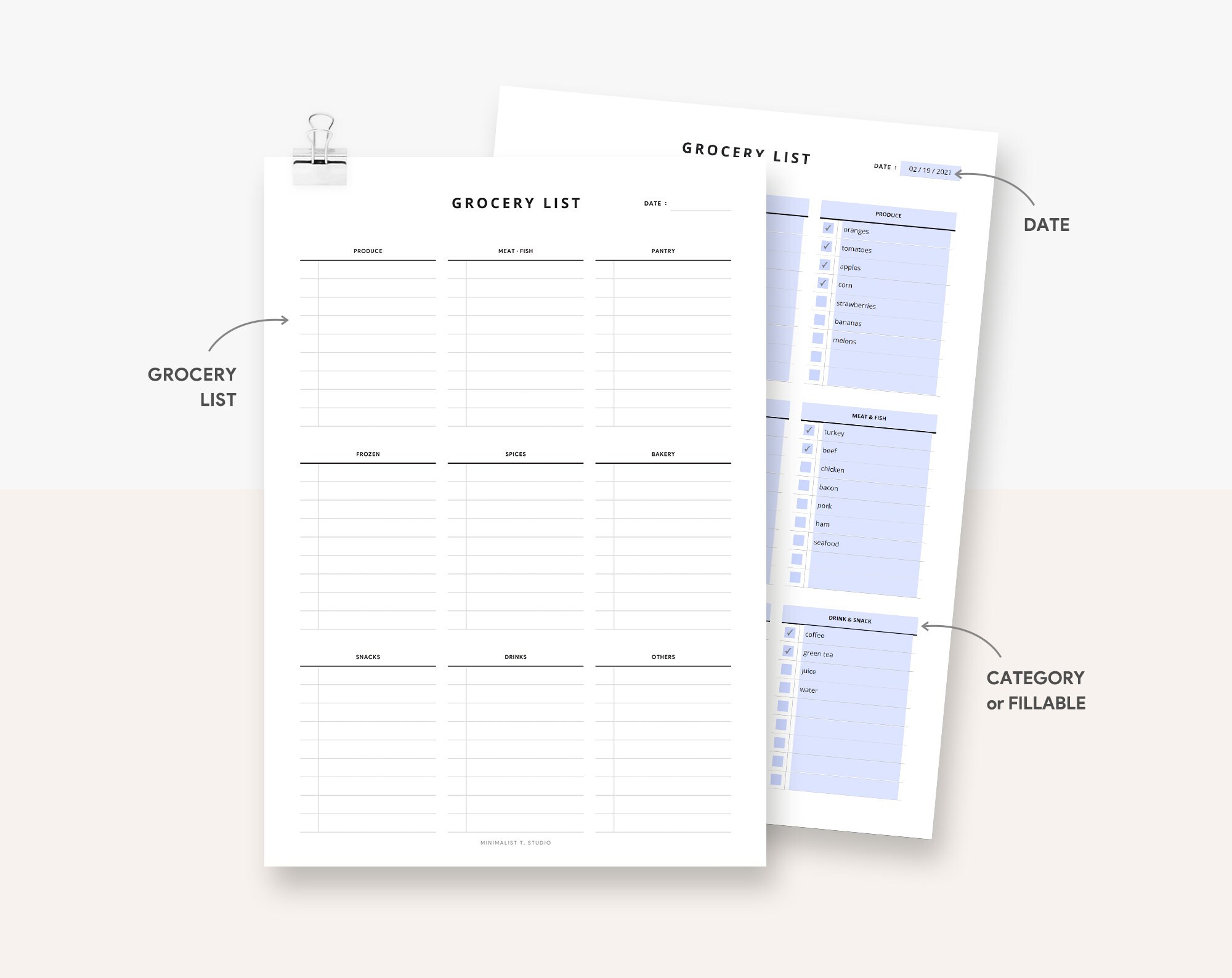 Weekly Meal Planner Printable, Grocery Shopping List, Week Menu Plan ...