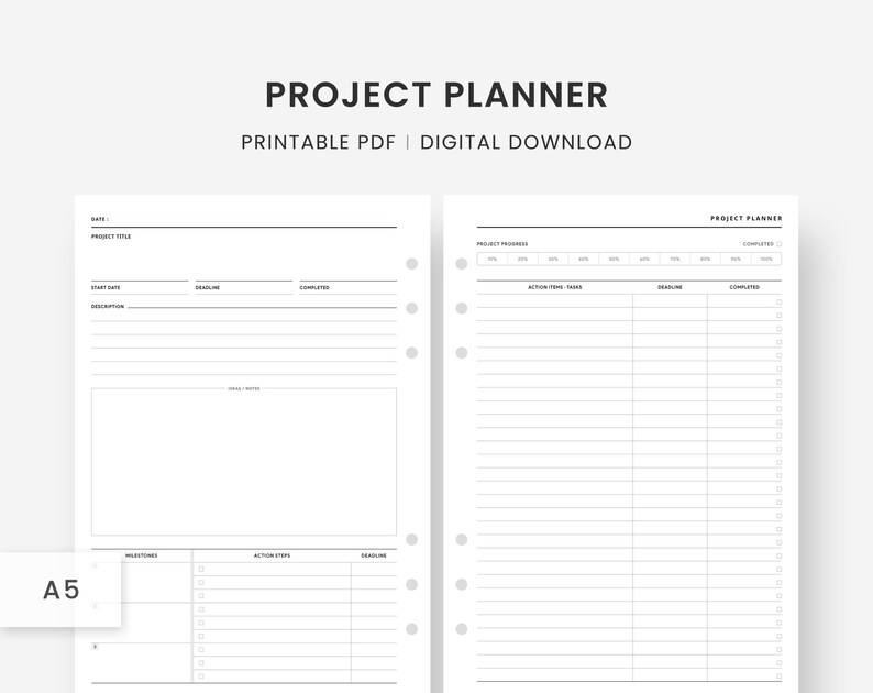A5 Inserts : Project Planner Business Planner Work Planner - Etsy
