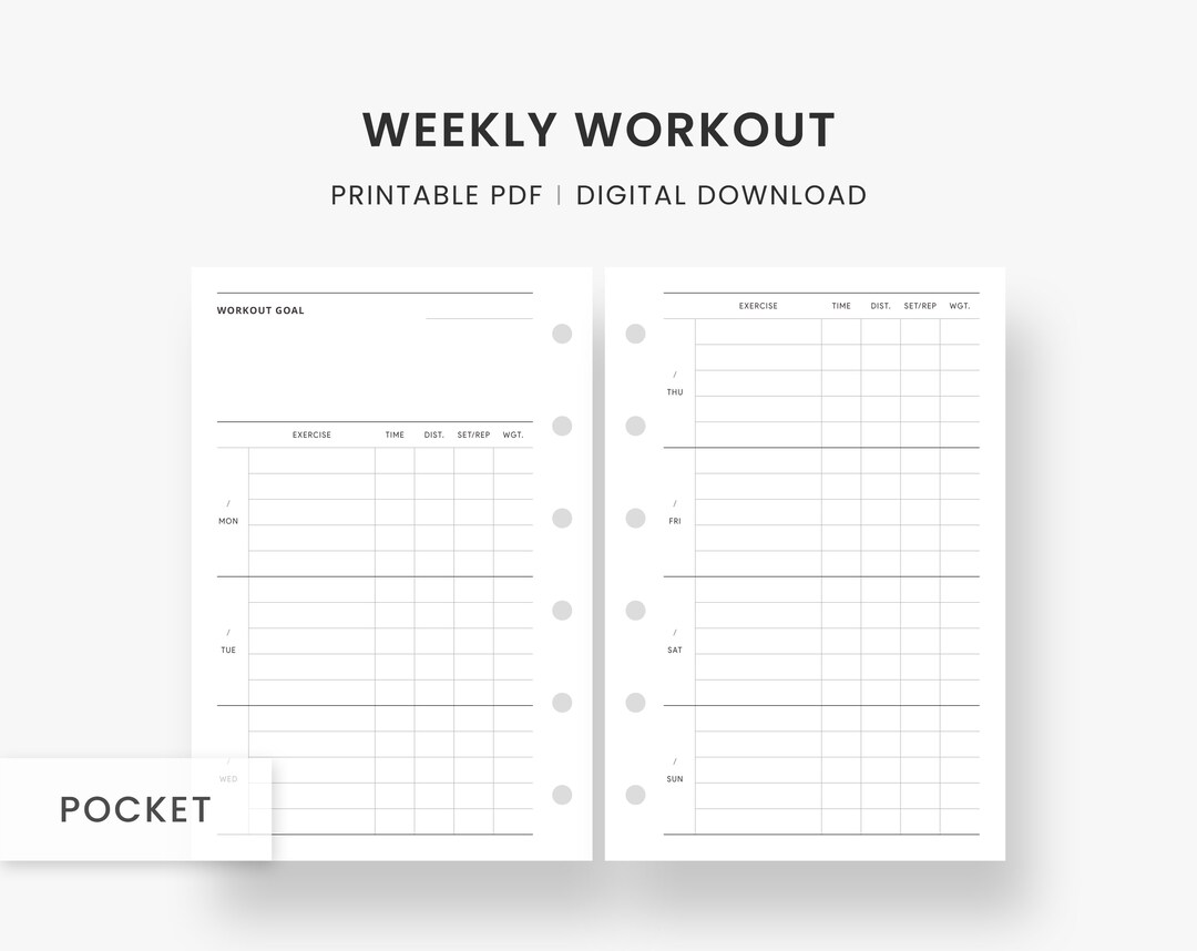 Pocket Inserts : Workout Log Printable, Weekly Workout Tracker ...