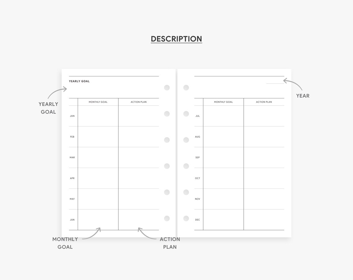 Pocket Inserts : Yearly Planner Printable Yearly Goal - Etsy