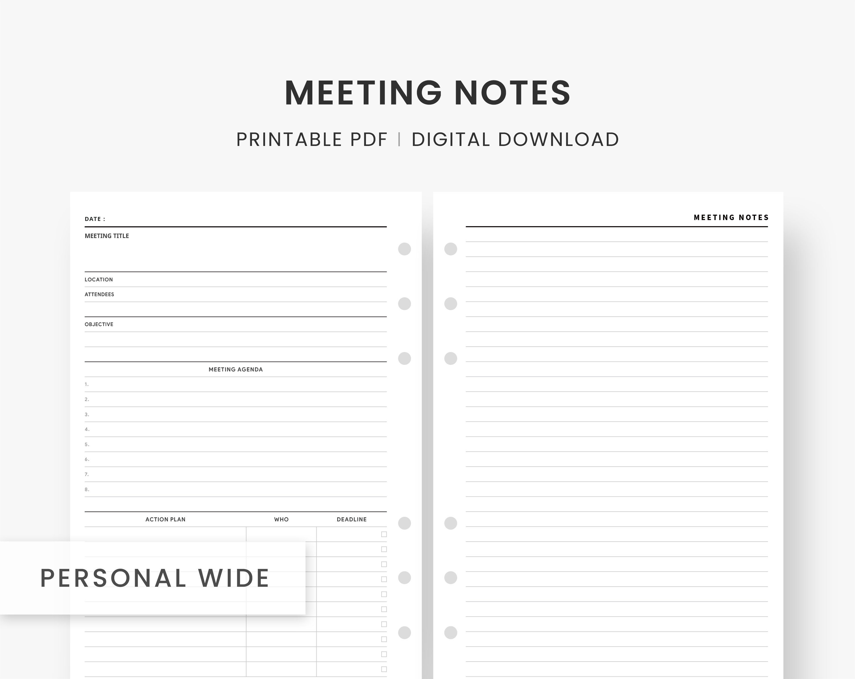 Meeting Minutes Printable, Meeting Agenda, Meeting Template, Personal ...