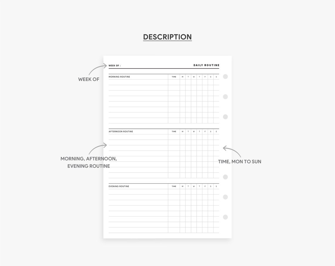 Daily Routine Planner Printable, Personal Wide Inserts, Morning Routine ...