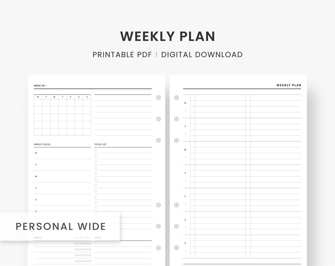 Weekly Planner Printable, Personal Wide Inserts, Weekly to Do List ...