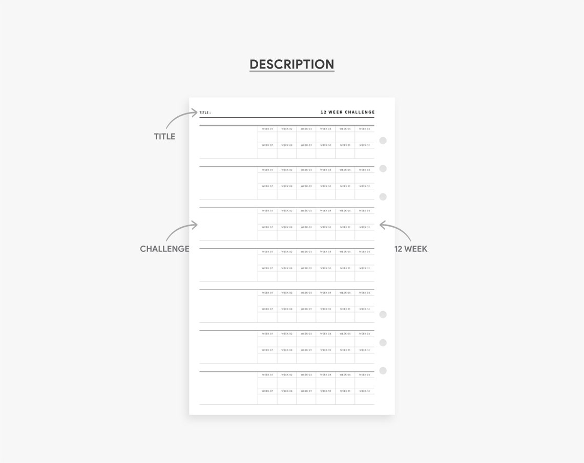 12 Week Challenge Tracker Printable 12 Week Planner Habit - Etsy