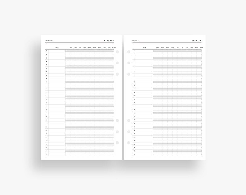 Step Log, Monthly Step Tracker Printable, Half Letter Inserts, Workout ...