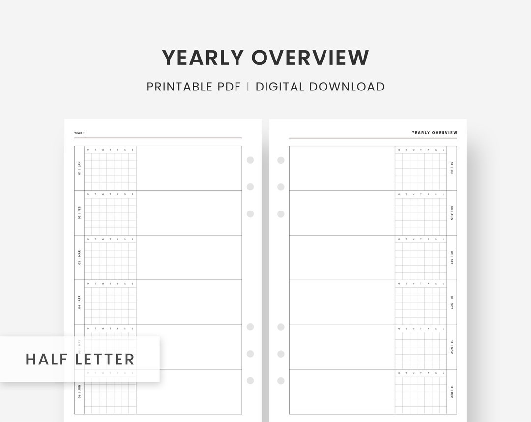 Yearly Overview Printable, Yearly Planner, Yearly Calendar, Year at a ...