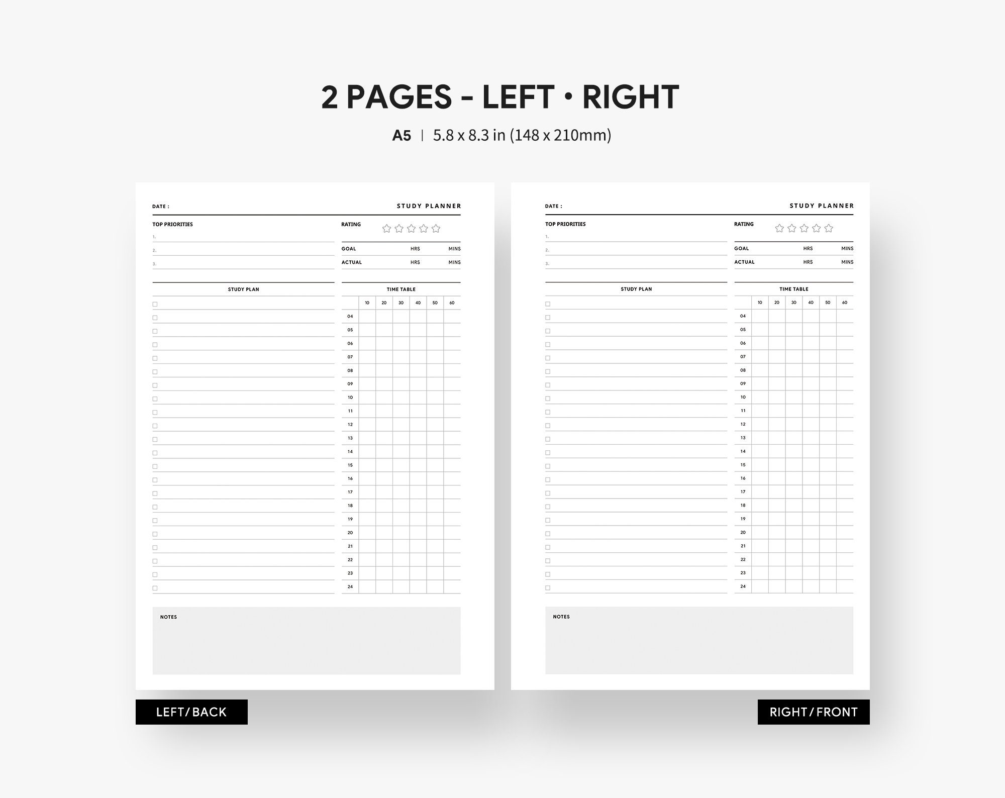 A5 Inserts : Study Planner Printable Daily Study Organizer - Etsy