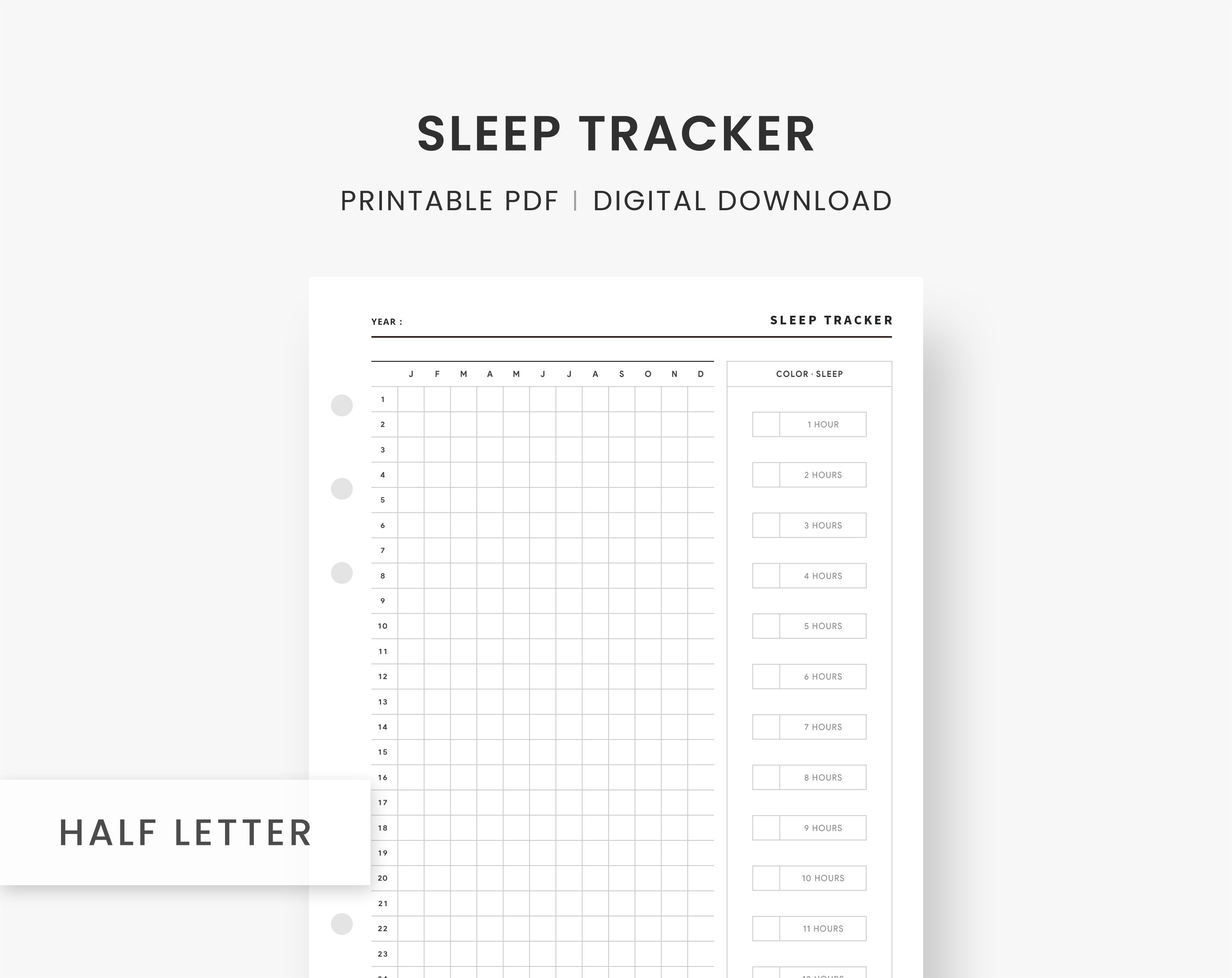 Sleep Tracker Printable, Yearly Sleep Log Template, Half Letter Inserts ...