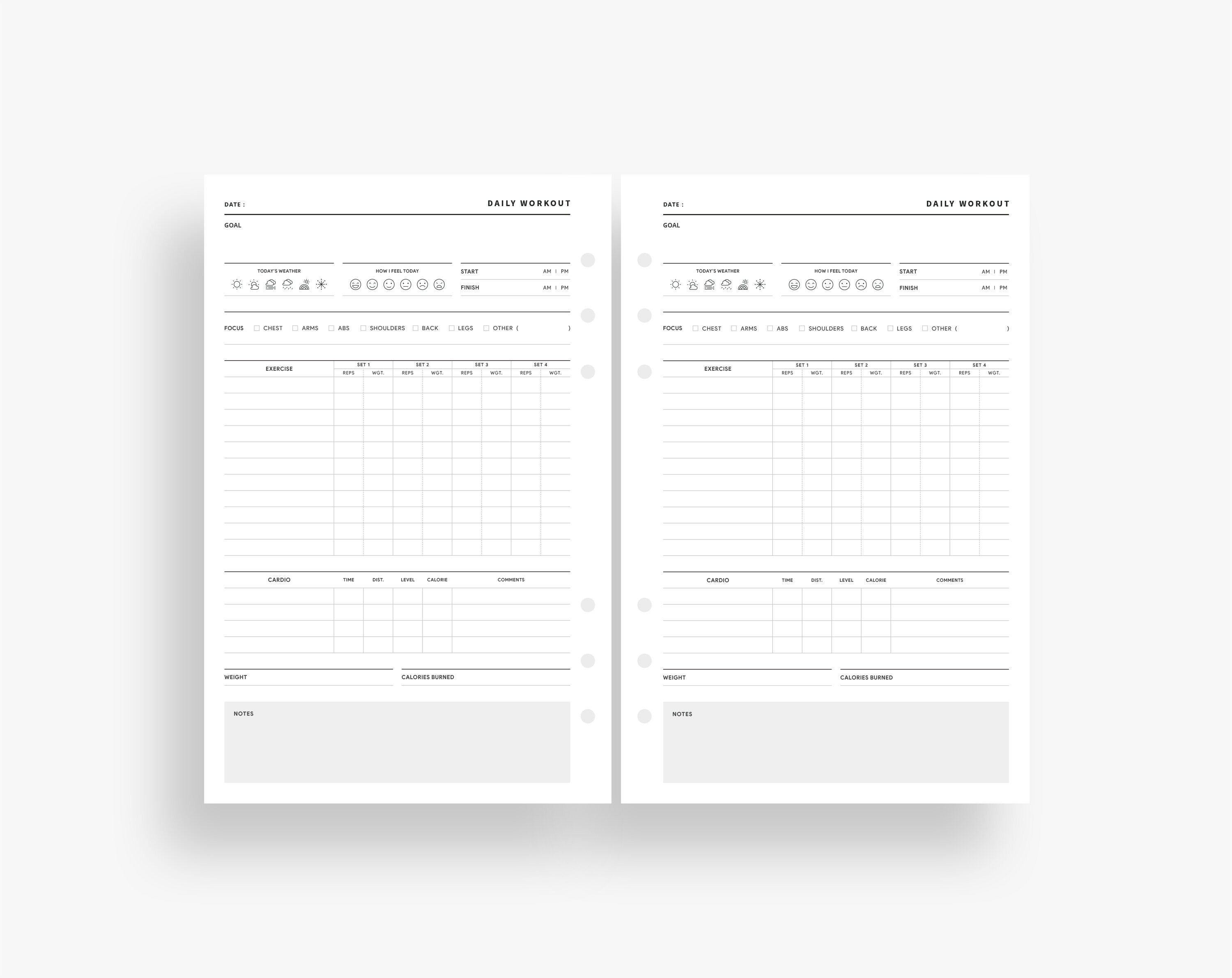 Daily Workout Planner Printable Workout Tracker Journal - Etsy