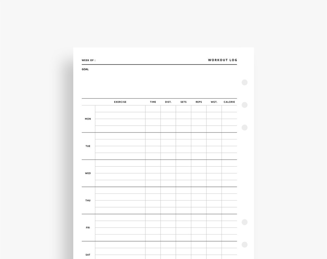 A5 Inserts : Weekly Workout Printable, Workout Planner, Workout Log ...
