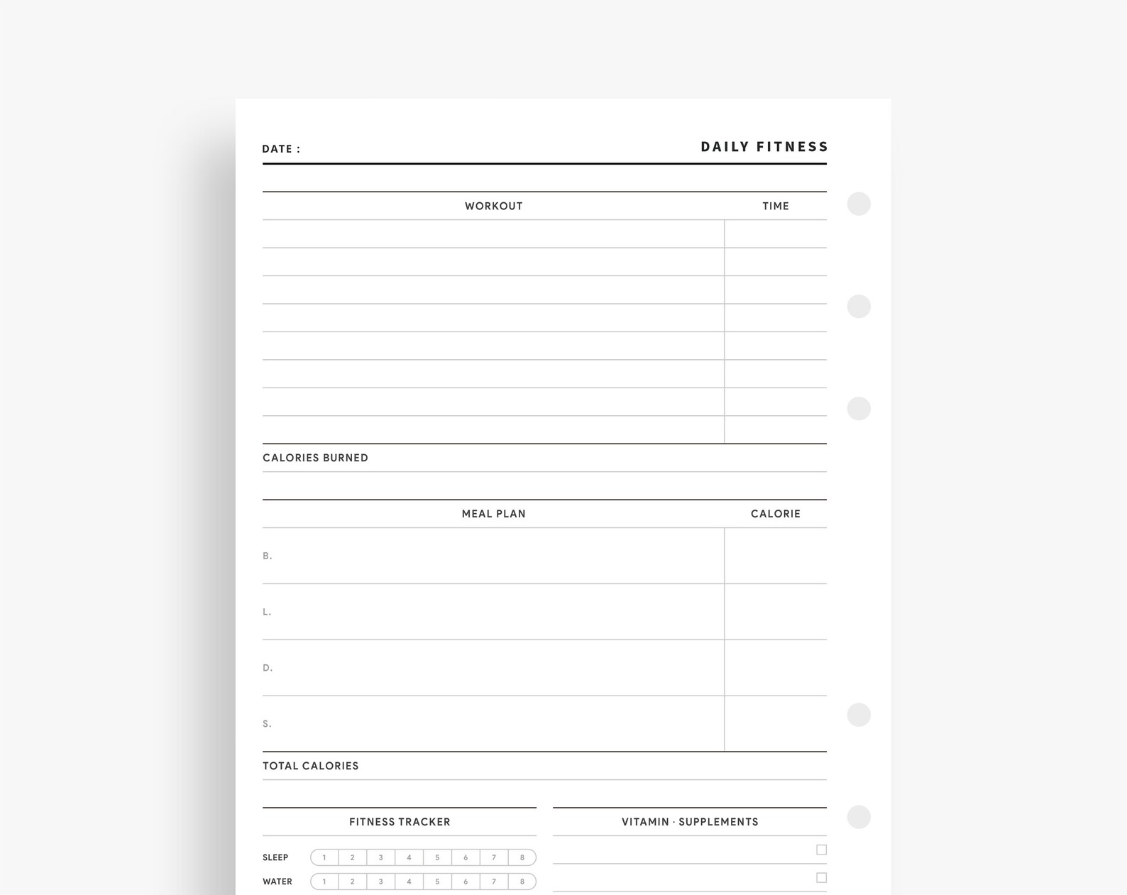 Daily Fitness Planner Printable, Personal Wide Inserts, Fitness Journal ...