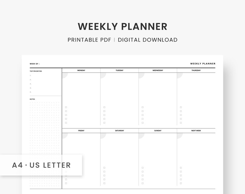 Weekly Planner Printable, to Do List and Undated One Week Work Schedule ...