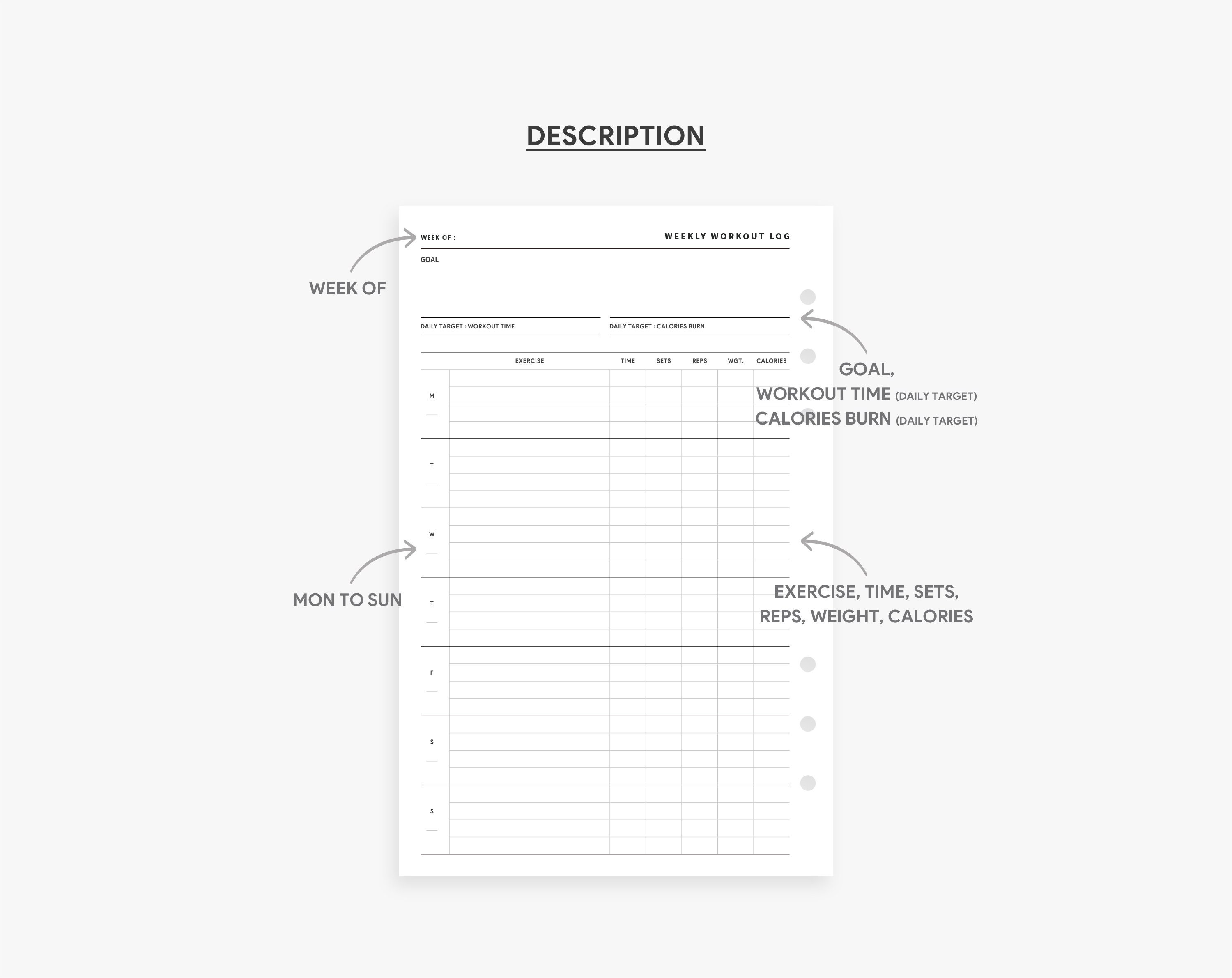 Weekly Workout Log Printable Half Letter Inserts Workout - Etsy Canada