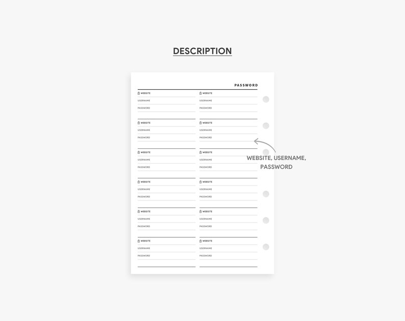 A6 Inserts : Password Log Printable Password Password - Etsy