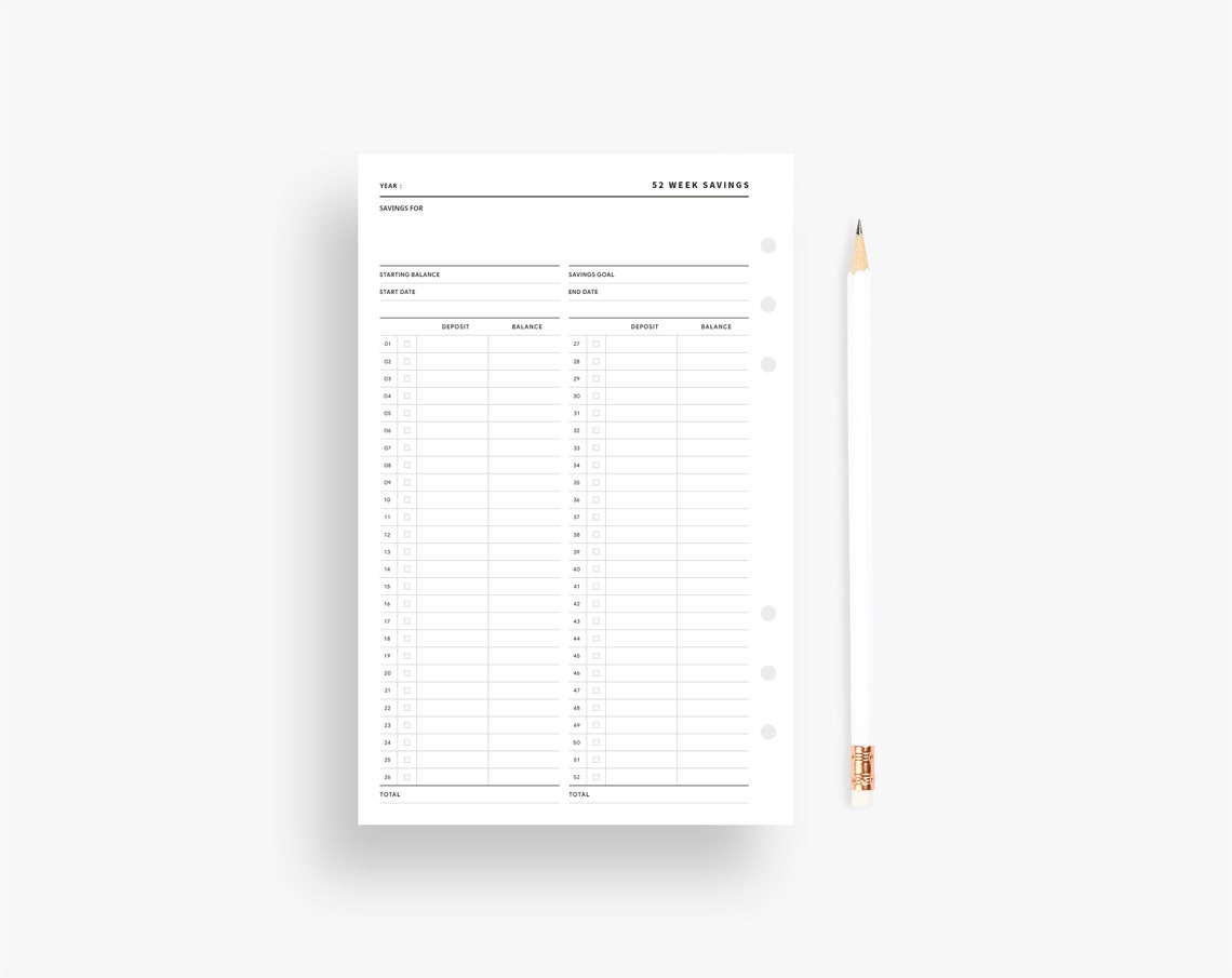52 Week Savings Tracker Printable Money Savings Challenge - Etsy