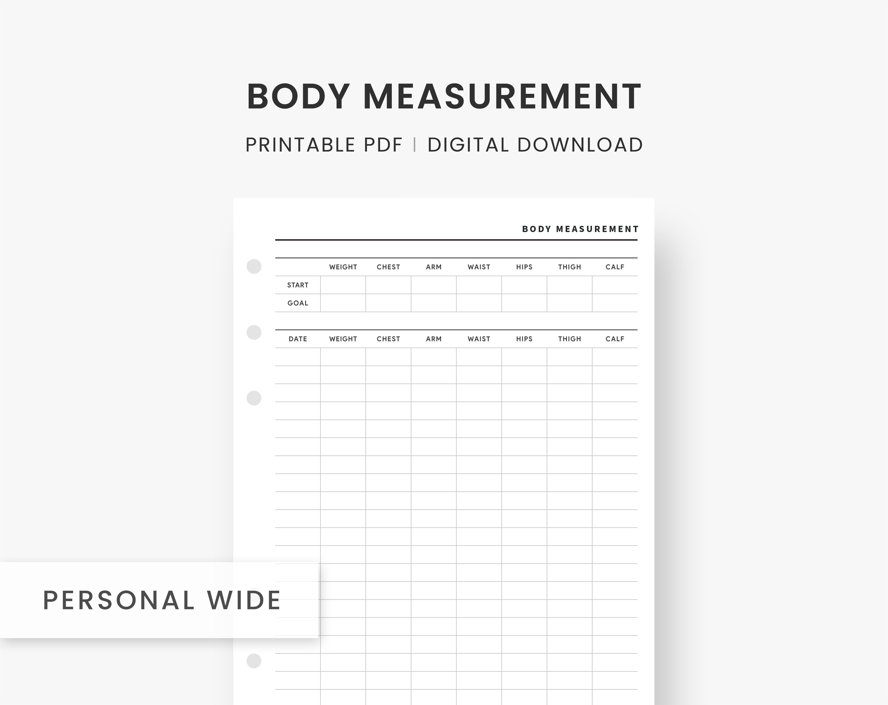 Fitness Tracker Printable, Body Measurement Tracker, Personal Wide ...